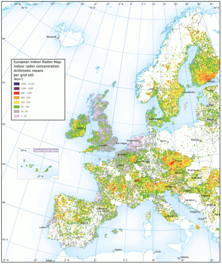 Mappa del gas Radon in Europa - Protezione Radon Srl